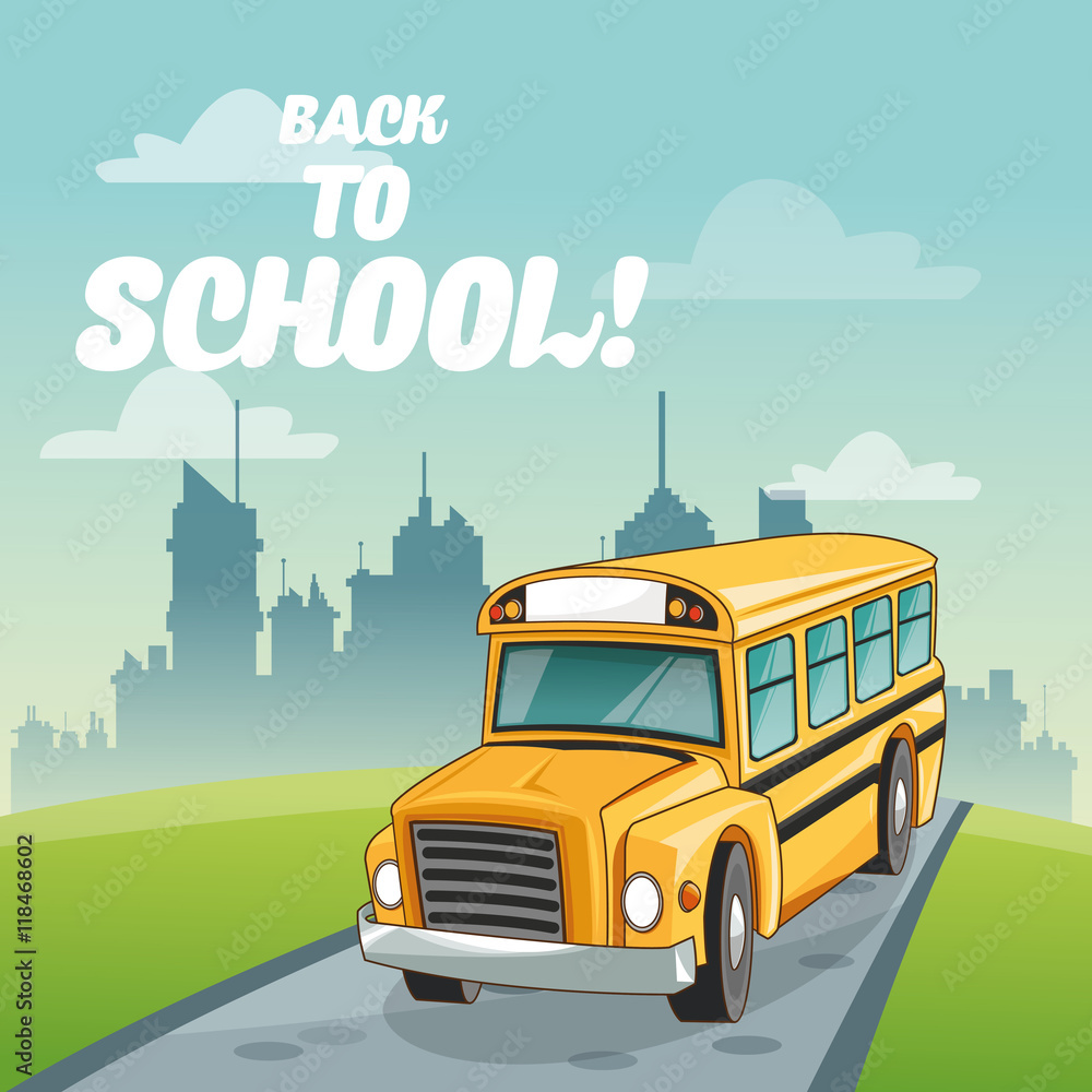 yellow bus back to school cartoon icon. Colorful design. Vector ...