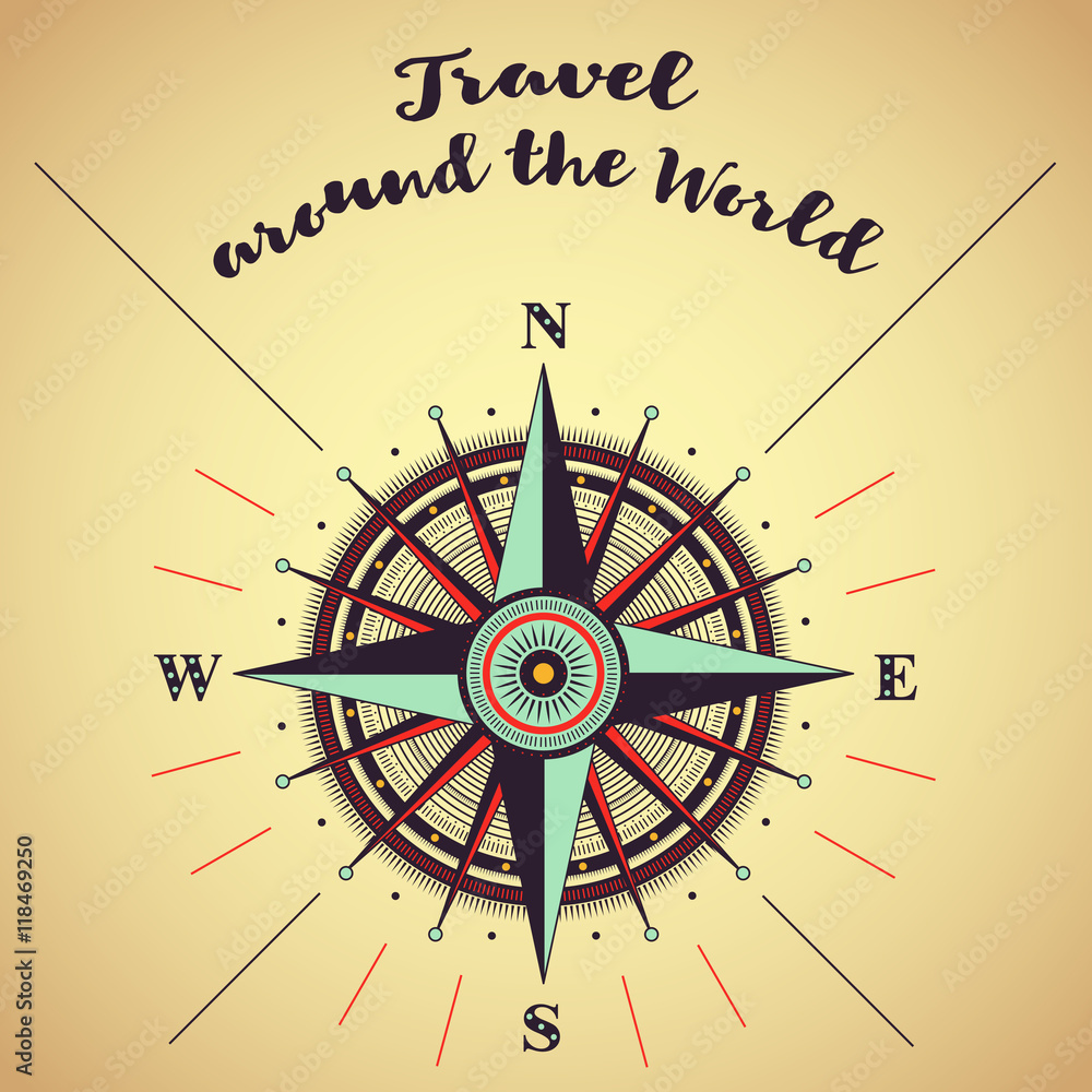 Vector compass rose detailed illustration for vacation project. Travel ...