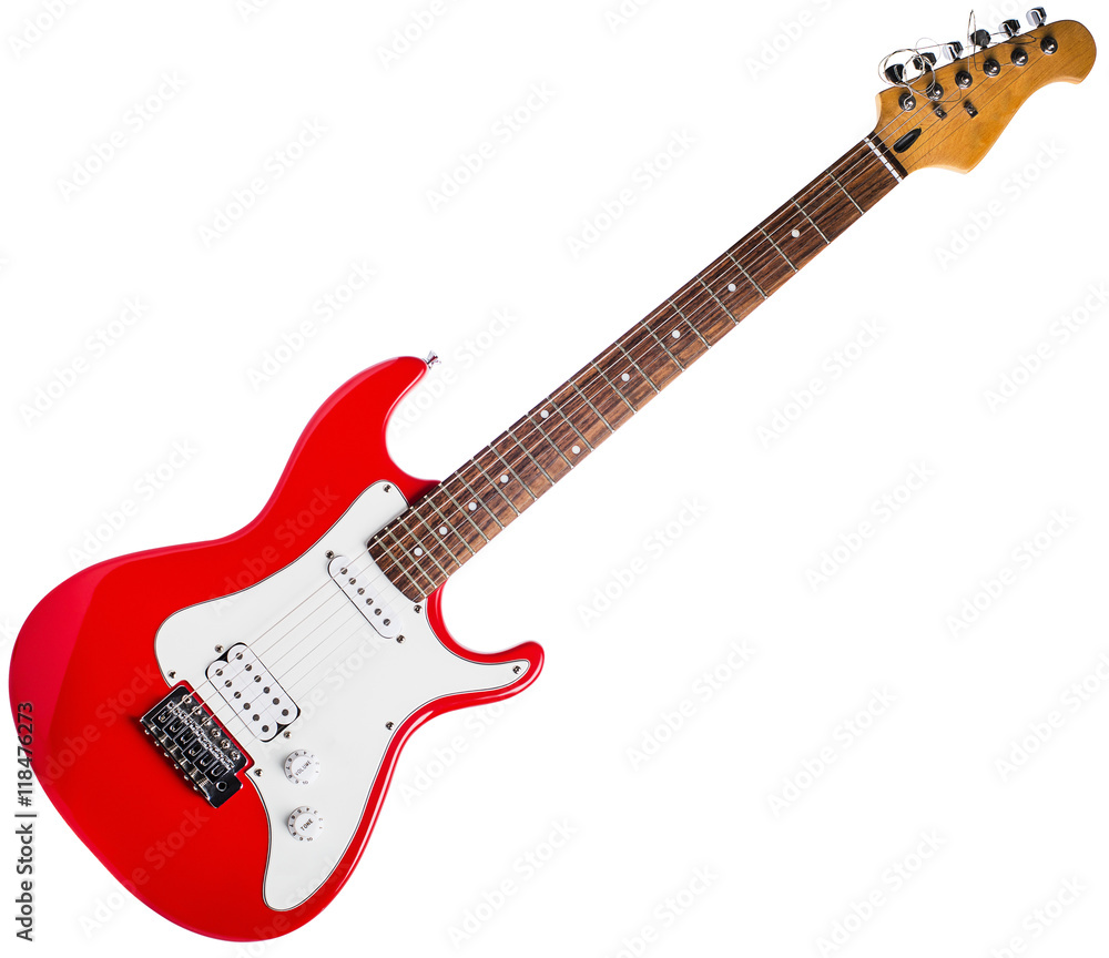 Red electric guitar on white background Stock Photo | Adobe Stock