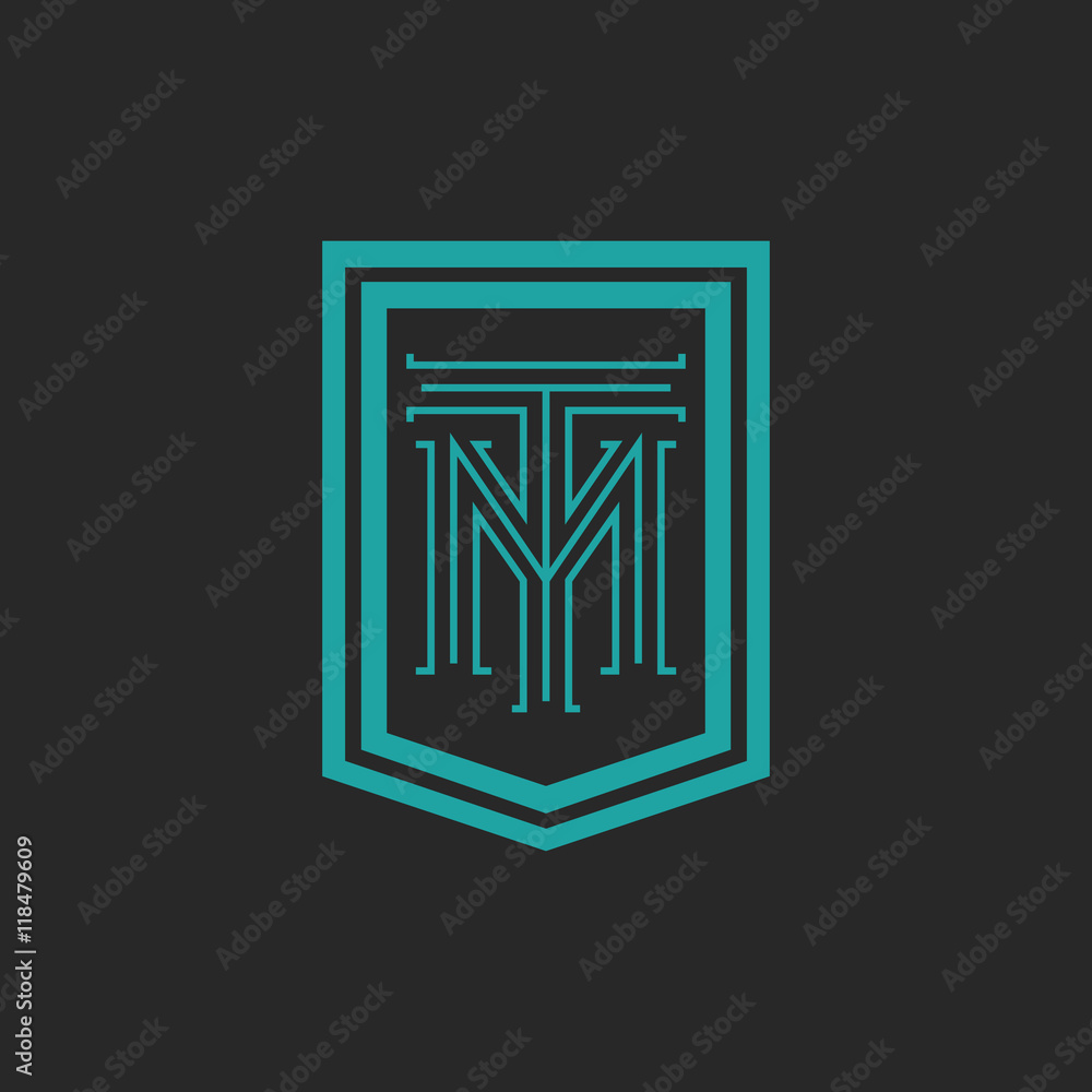 Monogram hipster frame form shield, crest blue and black combination ...