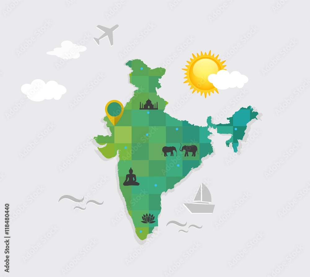 Flat style. Vector map of India and its attributes Stock Vector | Adobe ...