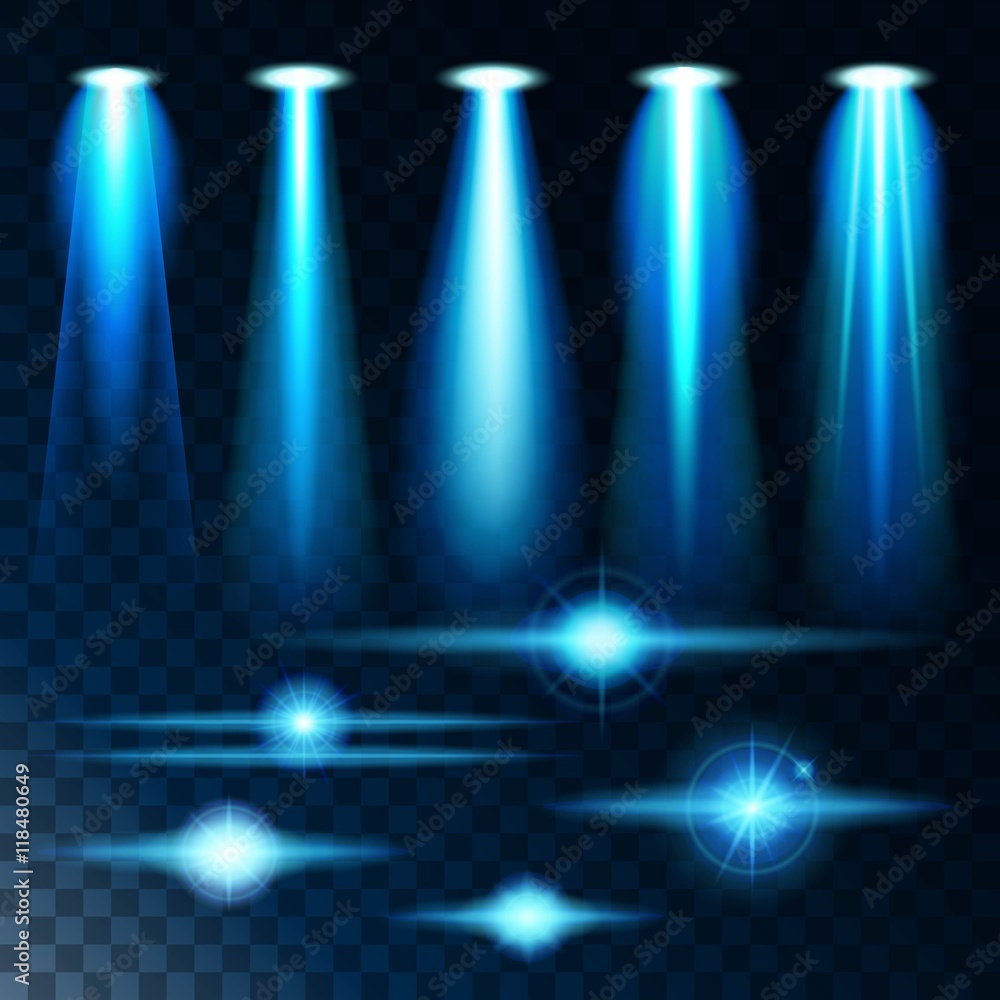 Set realistic light shine bright glare of lamps, a set of various ...