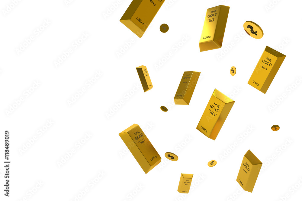 Falling price of gold represented by a golden yellow metal bar going ...
