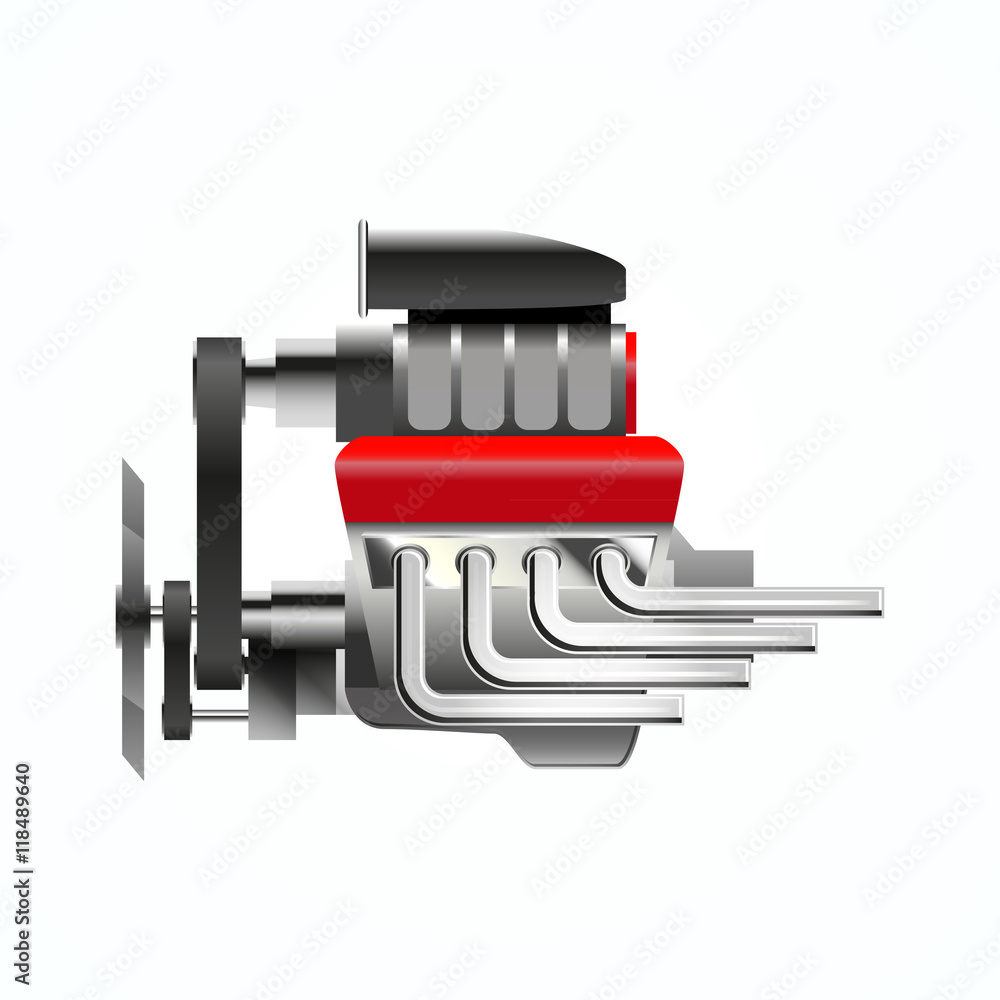 V8 engine, side view, isolated on white, vector illustration Stock ...