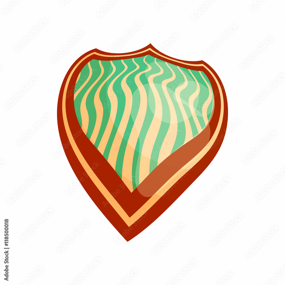 Metallic shield with green stripes icon in cartoon style isolated on ...