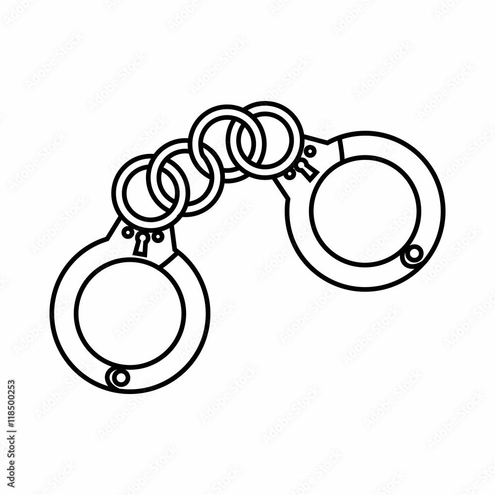 Handcuffs icon in outline style isolated on white background. Capture ...