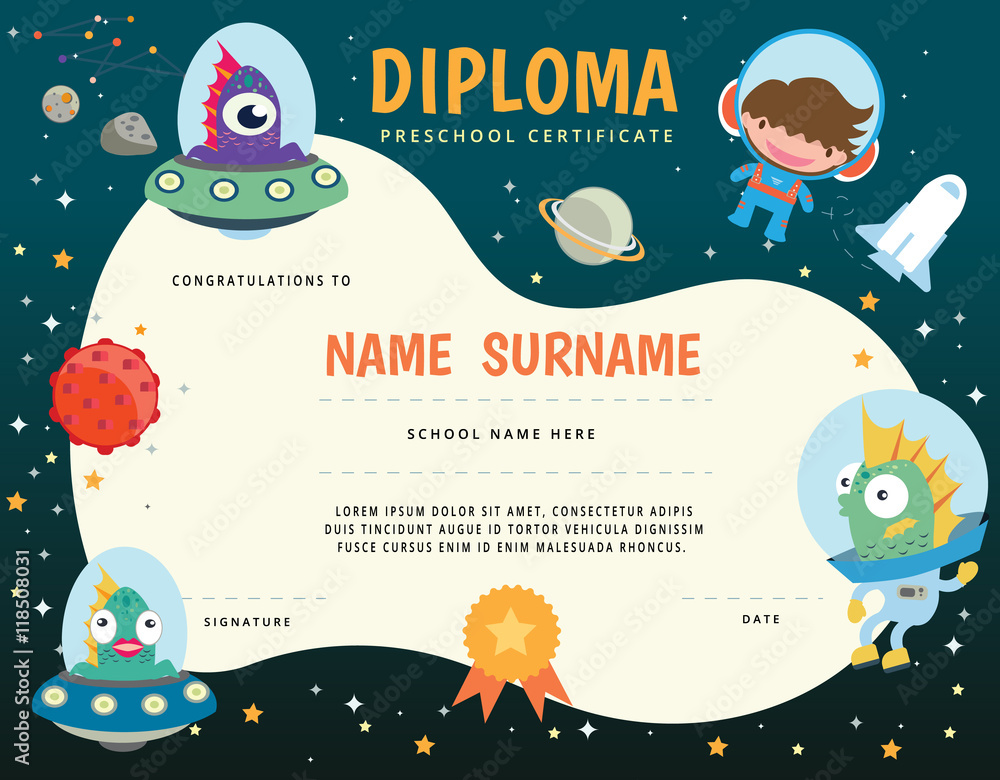 Preschool Elementary school Kids Diploma certificate,The universe kids ...