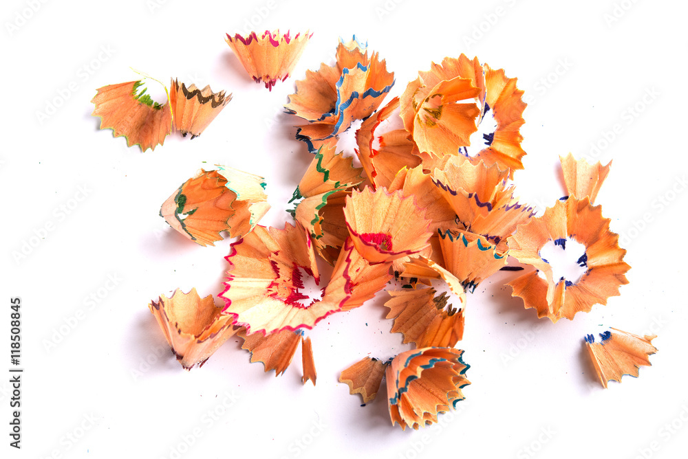 pencil shavings on white background Stock Photo | Adobe Stock