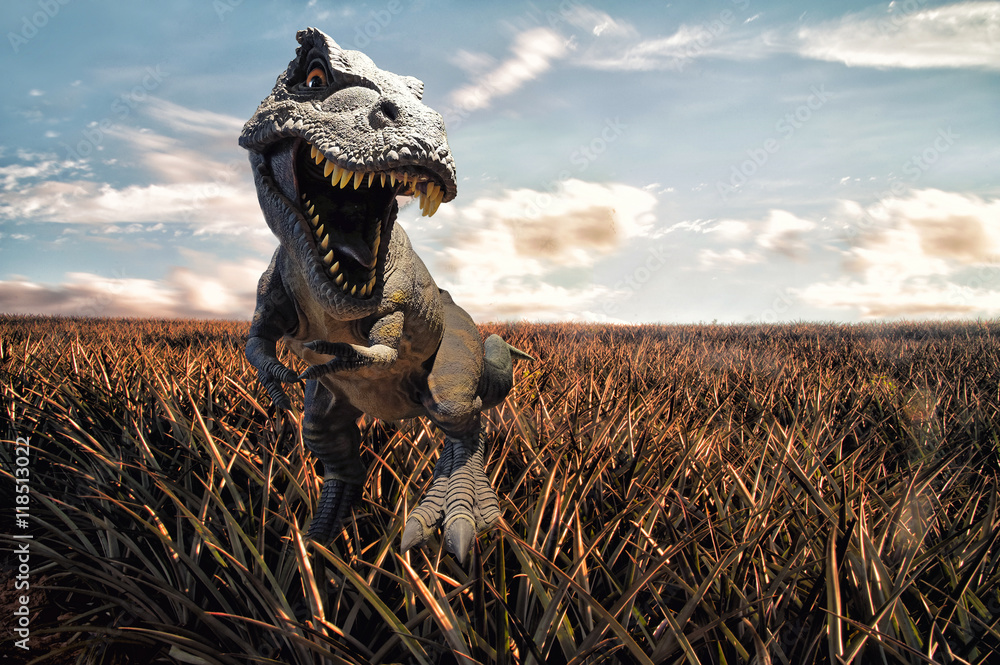Dinosaurs model with field background Stock Illustration | Adobe Stock