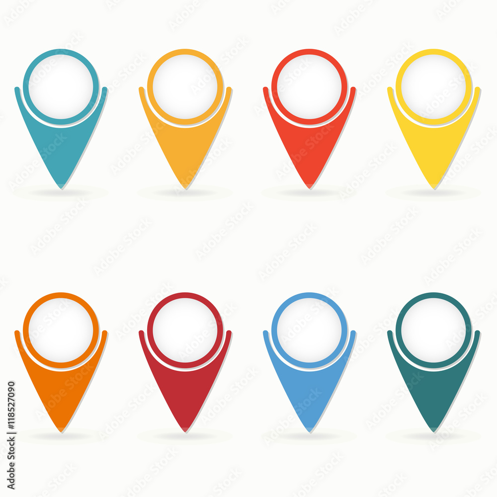 Map pointers icon set isolated on white background. Colorful and bright vector illustration ...