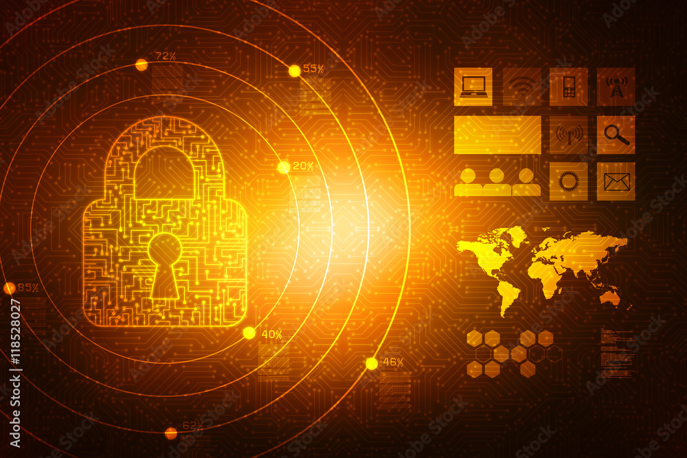 Security concept: Lock on digital screen, contrast, 2d illustration ...