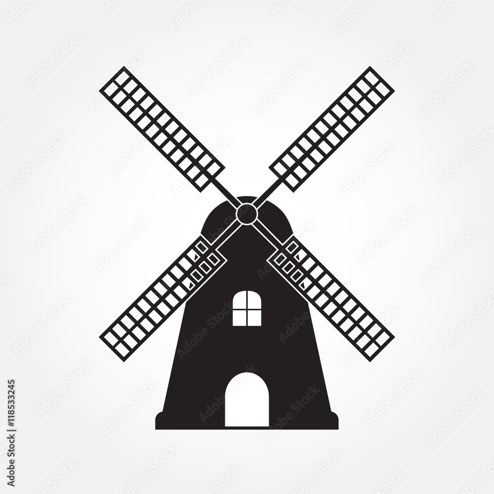 Windmill icon or sign isolated on white background. Mill symbol. Vector ...