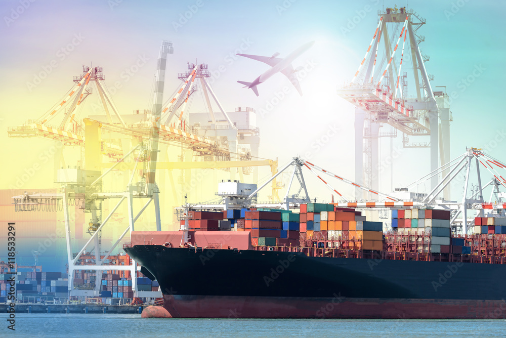 Logistics and transportation Container Cargo ship and Cargo plane with ...