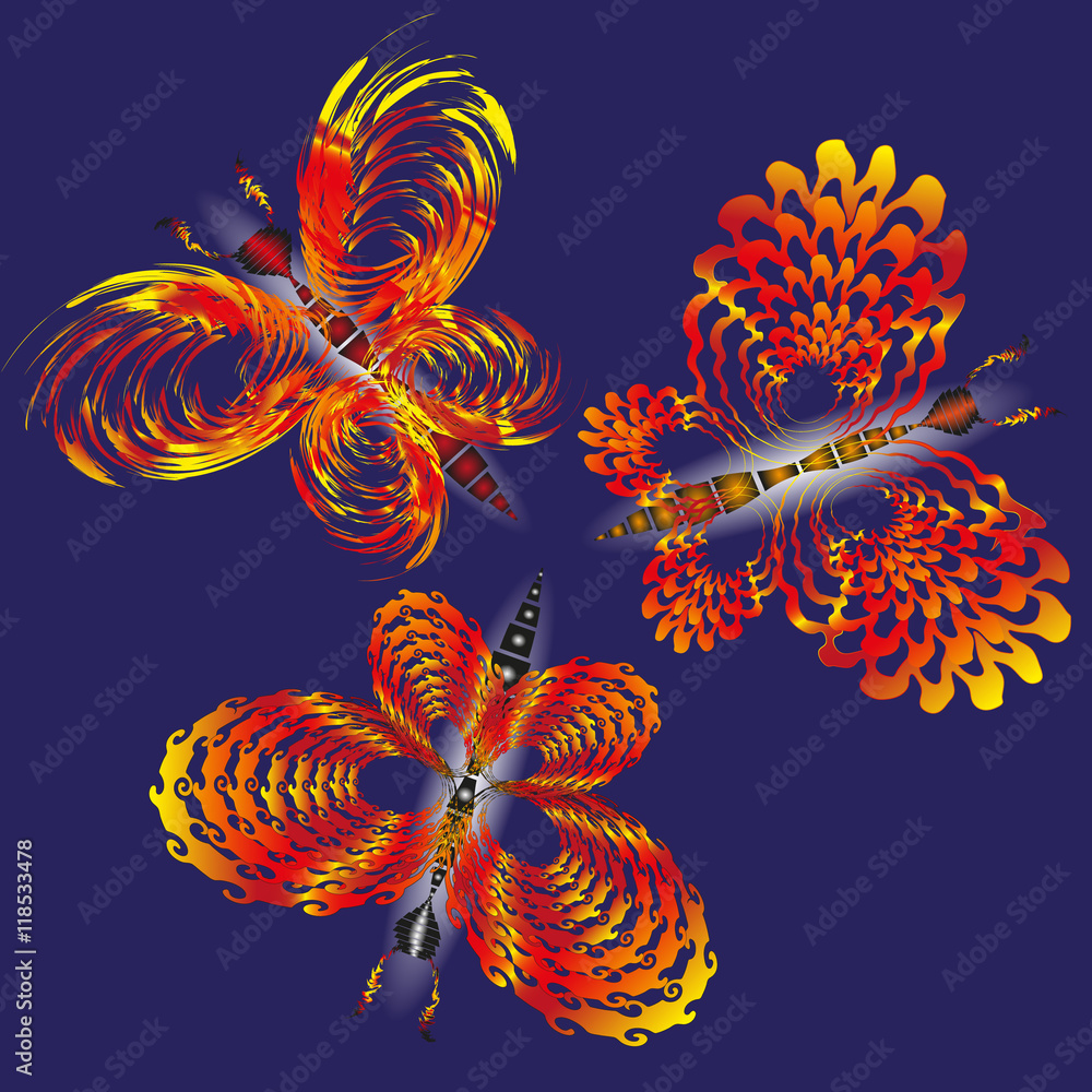 A set of three butterfly fire Vector illustration set of three fire ...