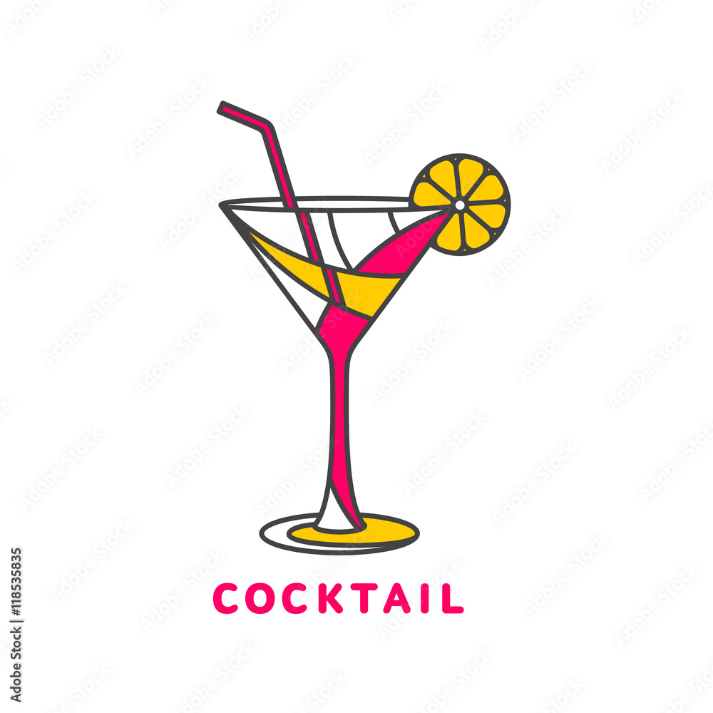 colorful abstract cocktail logo, vector illustration isolated on white ...