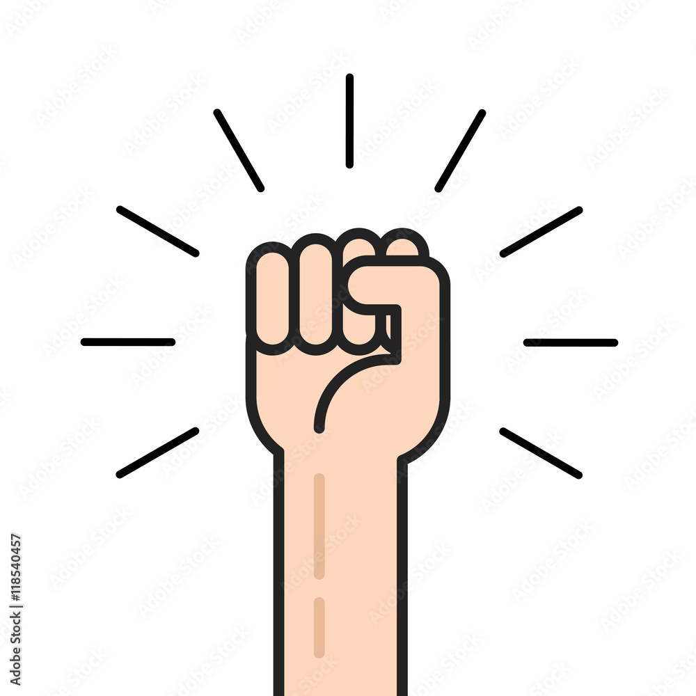 Fist hand up vector icon isolated, flat outline style logo, concept of ...