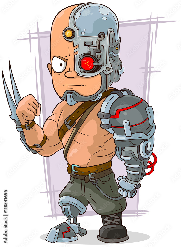 Cartoon cyborg with cool metal details Stock Vector | Adobe Stock
