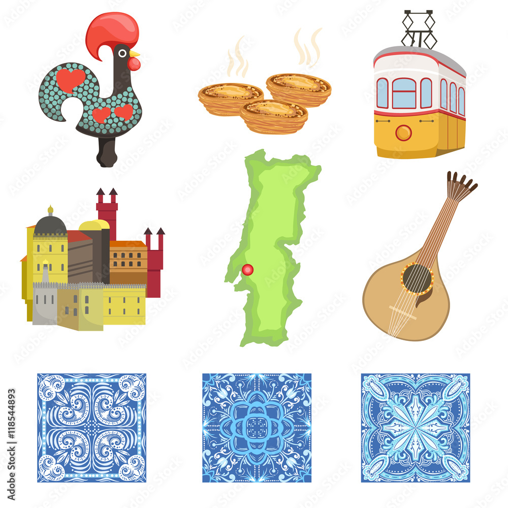 Portuguese National Symbols Set Of Objects Stock Vector | Adobe Stock