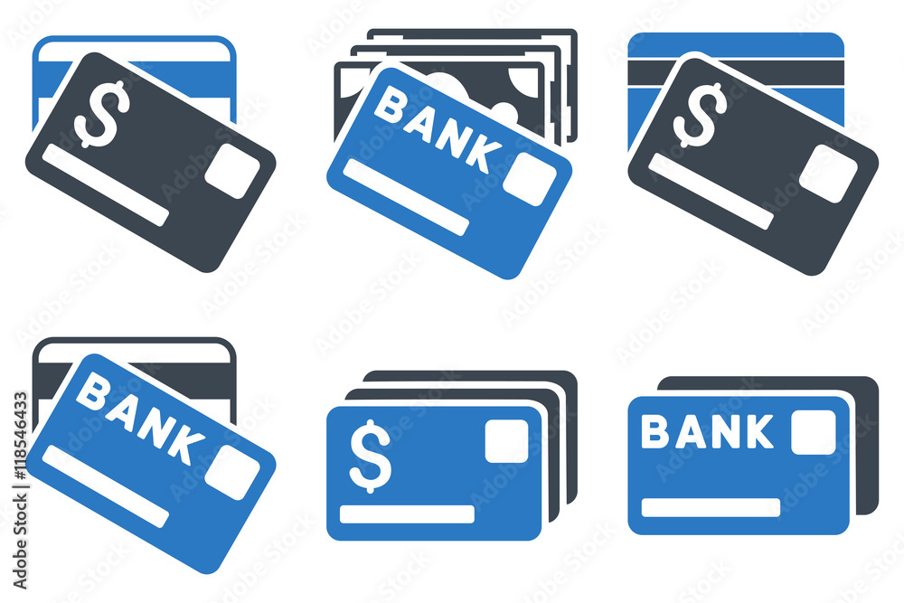 Banking Cards vector icons. Icon style is bicolor smooth blue flat ...