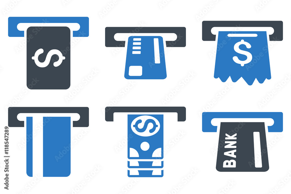 Pay Box vector icons. Icon style is bicolor smooth blue flat symbols ...