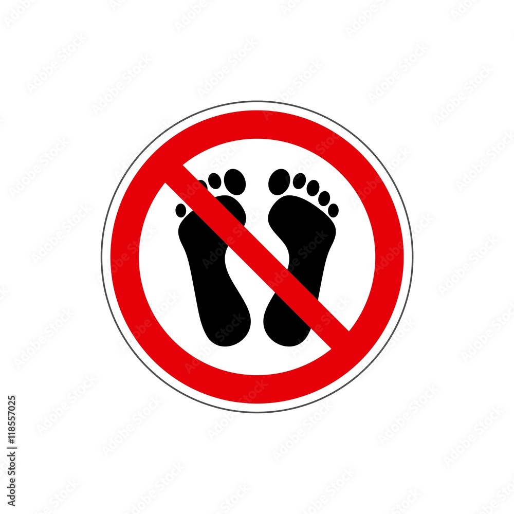 STOP! No bare foot. Do not enter. Vector. The icon with a red contour ...