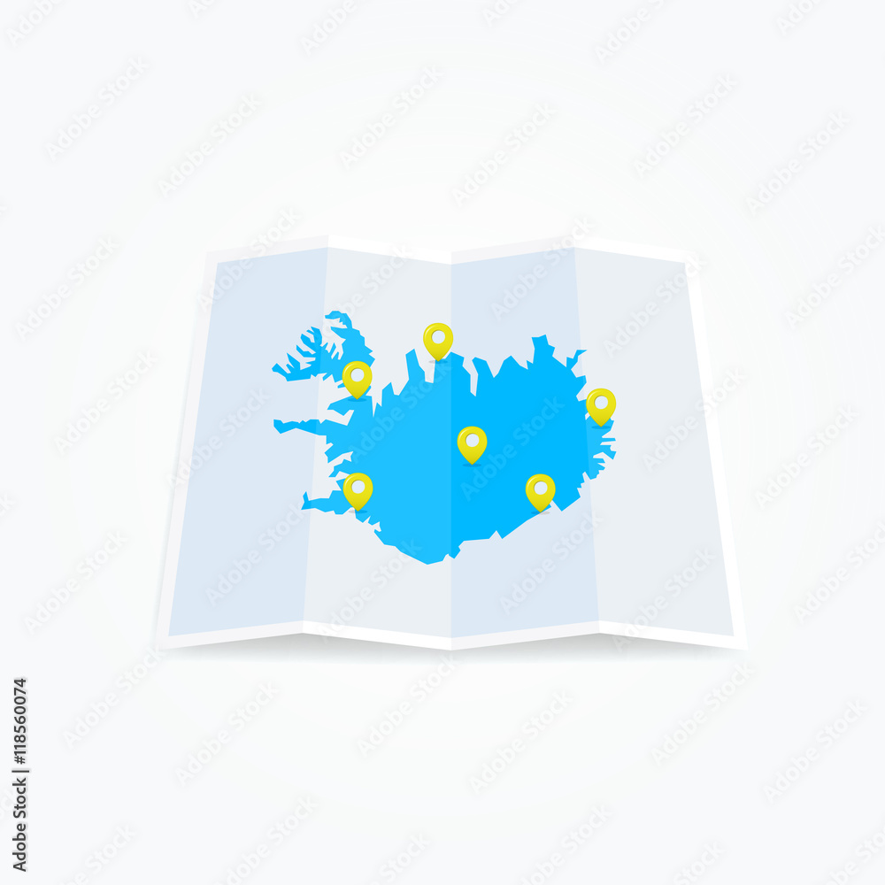 Iceland Map with Location Pins Stock Vector | Adobe Stock