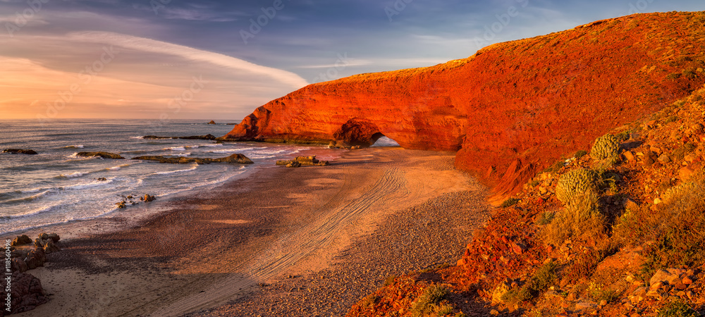 Red arches of Legzira beach Stock Photo | Adobe Stock