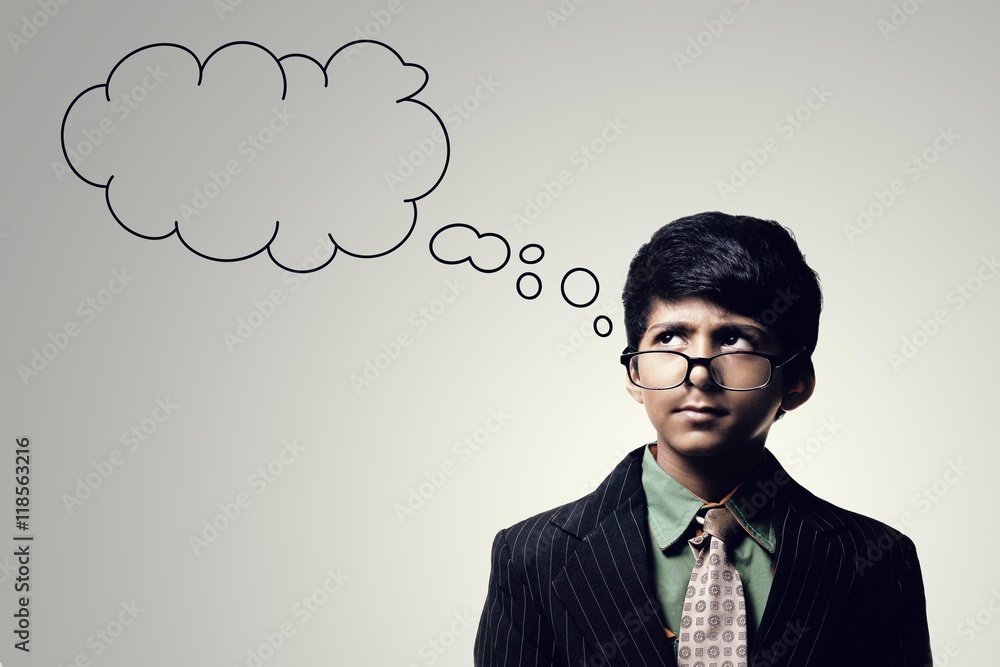 Genius Little Boy Wearing Glasses, Thinking Cloud Stock Photo | Adobe Stock