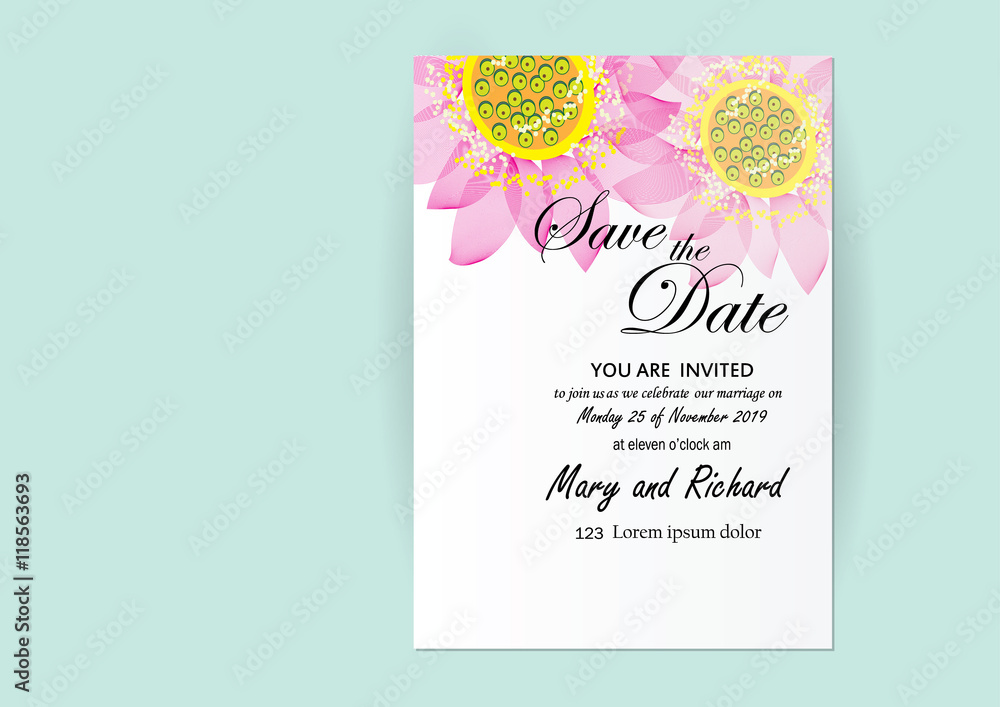 invitation card flowers concept come with pink color tree flower ...