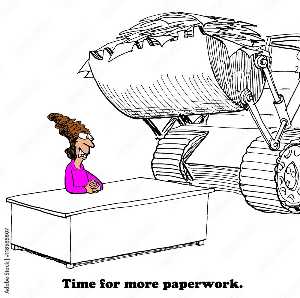 Business cartoon about too much paperwork. Stock Illustration | Adobe Stock