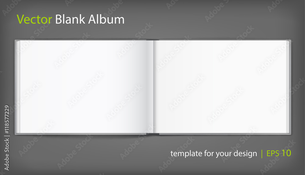 Blank of open album with cover on grey background. Template Stock ...