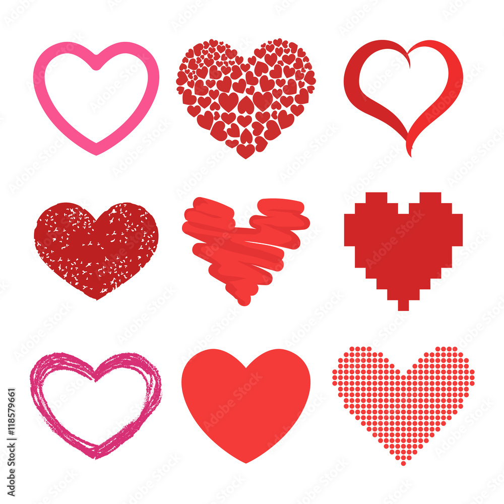 Simple red hearts sharp vector icon. Color card beautiful celebrate ...