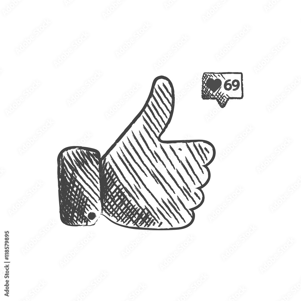 Thumbs up sketch icon for web and mobile. Hand drawn vector dark grey ...