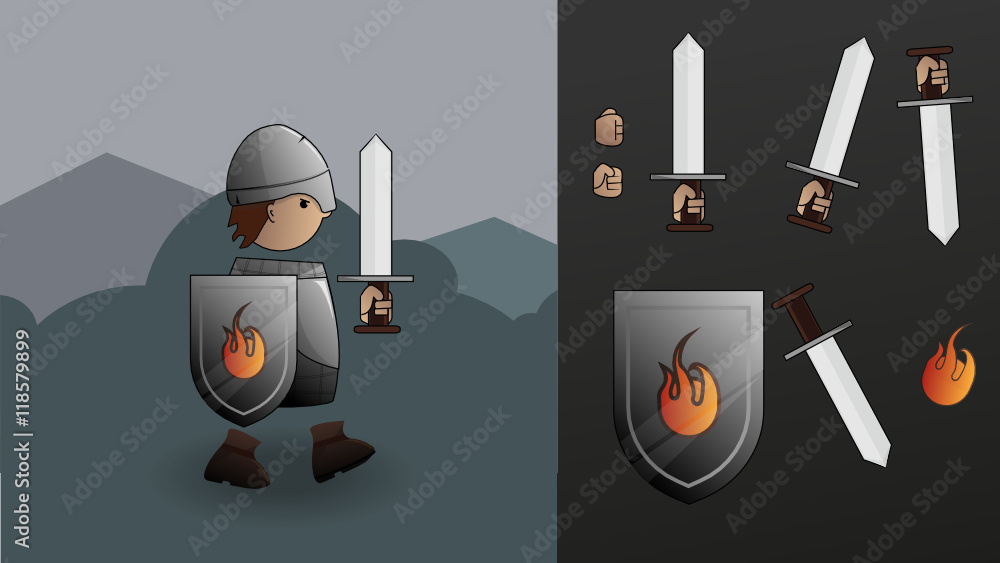 Vecteur Stock 2d game / platformer character , Swordsman / Warrior ...