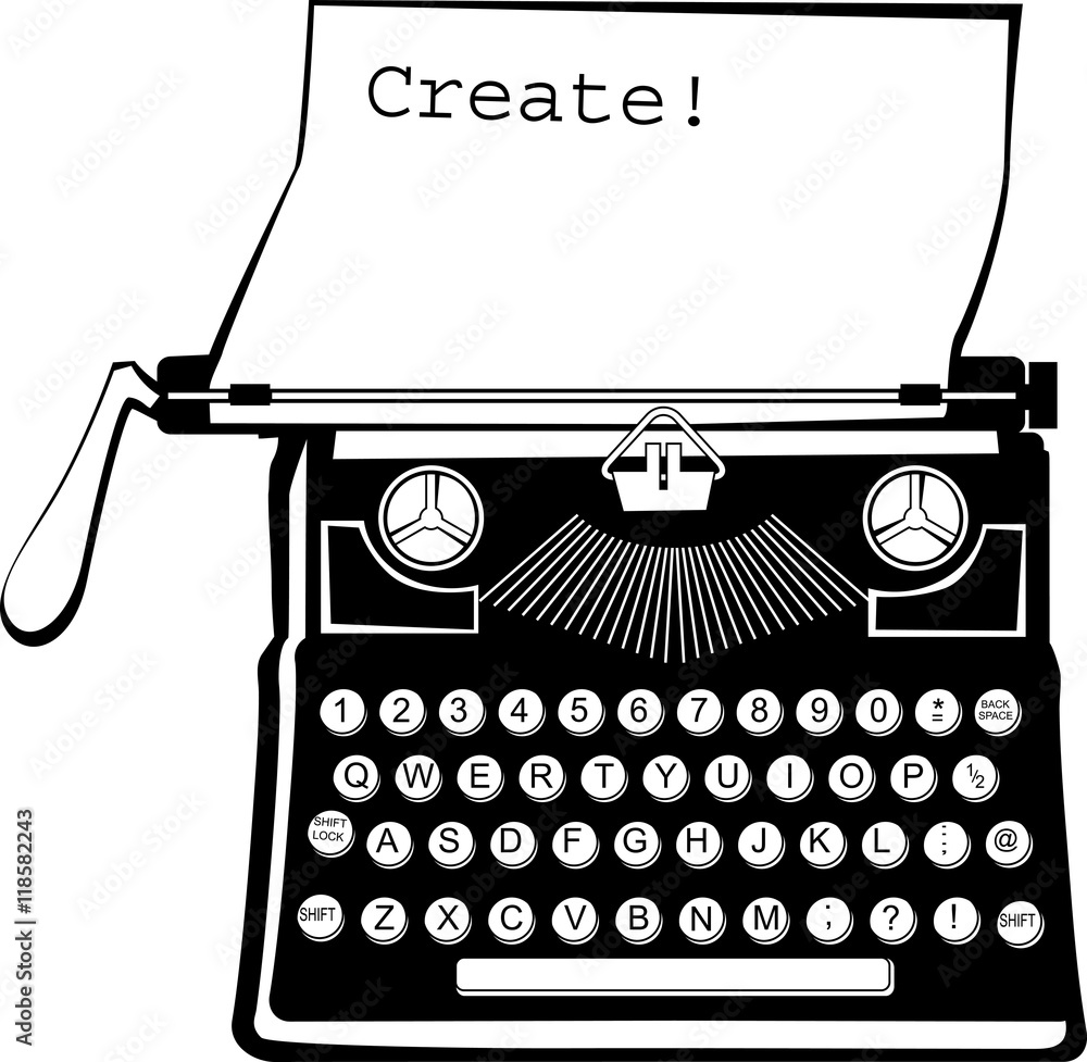 Vintage typewriter with a piece of paper in it, EPS vector line art, no ...