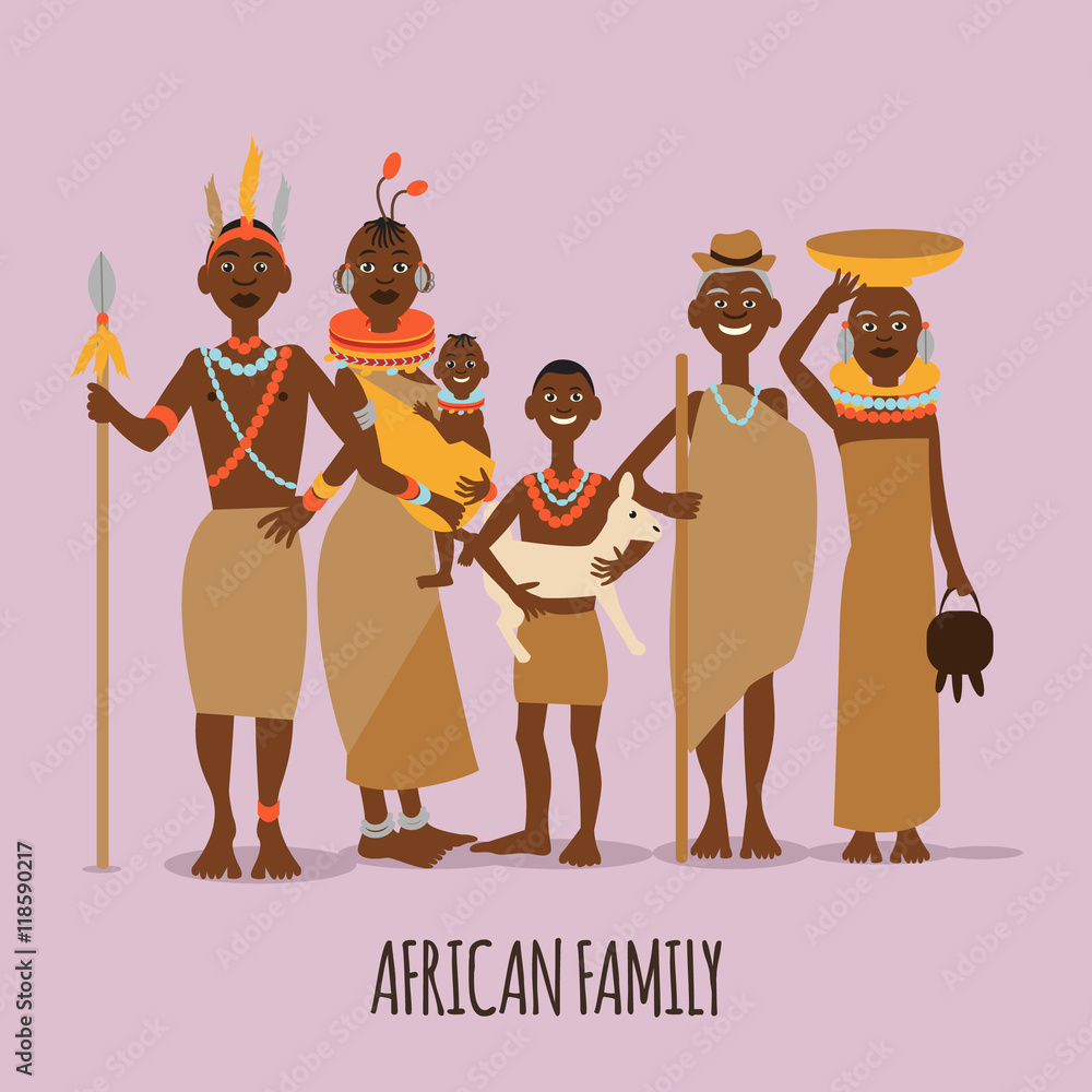 Happy african family mother, father, children and grandparents in ...