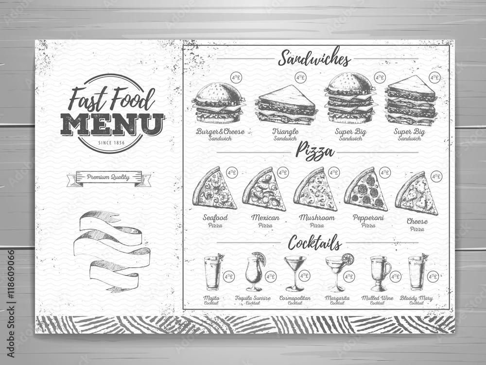Vintage fast food menu design Stock Vector | Adobe Stock