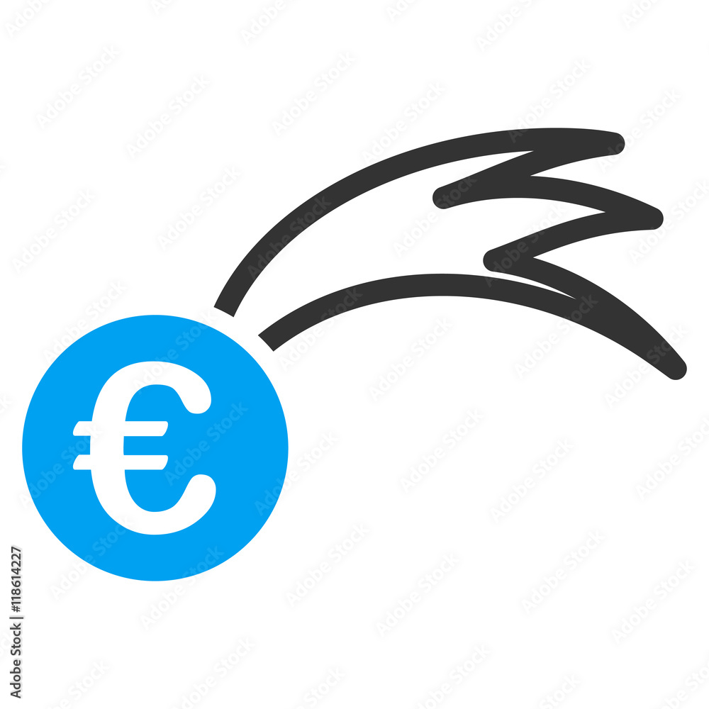 Euro Falling Meteor icon. Vector style is bicolor flat iconic symbol ...