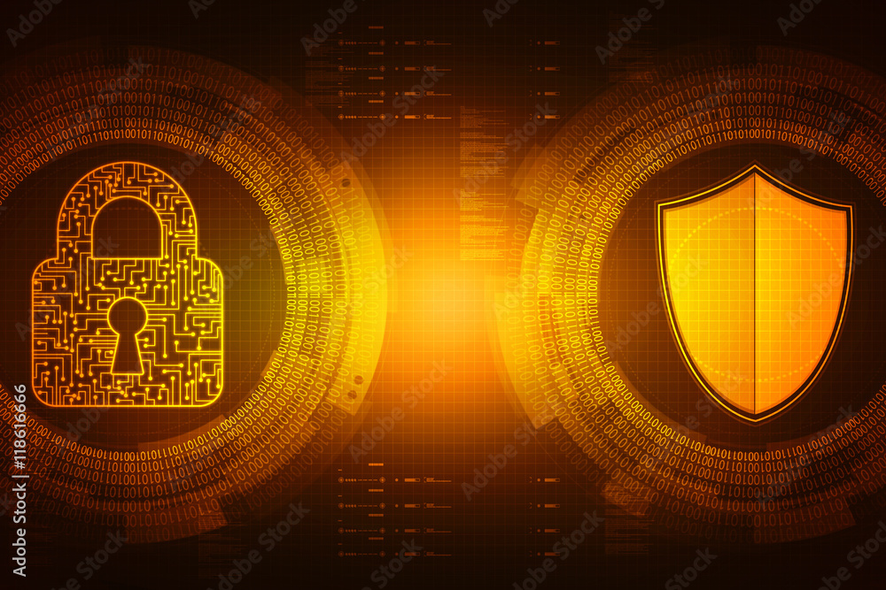 Security concept: Lock on digital screen, contrast, 2d illustration ...