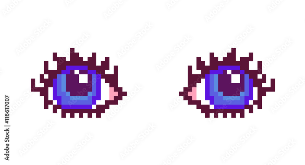 Pixel art woman blue eyes with long eyelashes Stock Vector | Adobe Stock