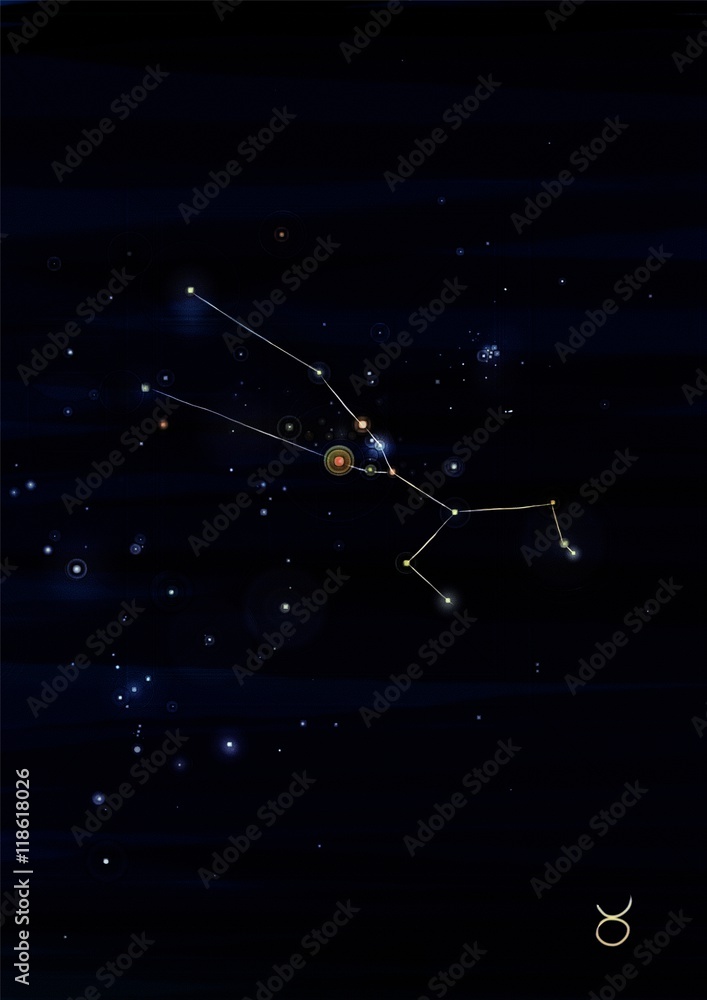 Taurus constellation drawing on its real sky location Stock ...