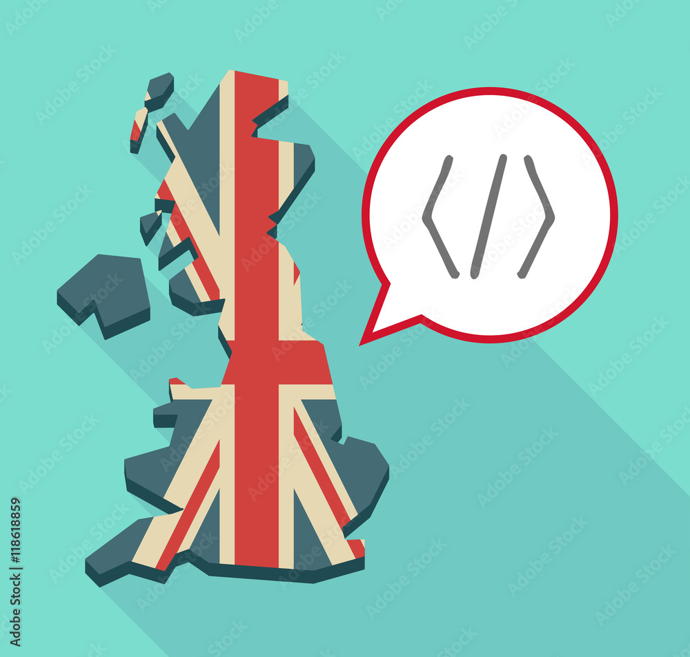 Long shadow United Kingdom map with a comic balloon and a code s Stock ...