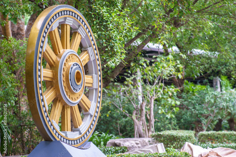 Wheel of Dhamma in Thai temple. Stock Photo | Adobe Stock