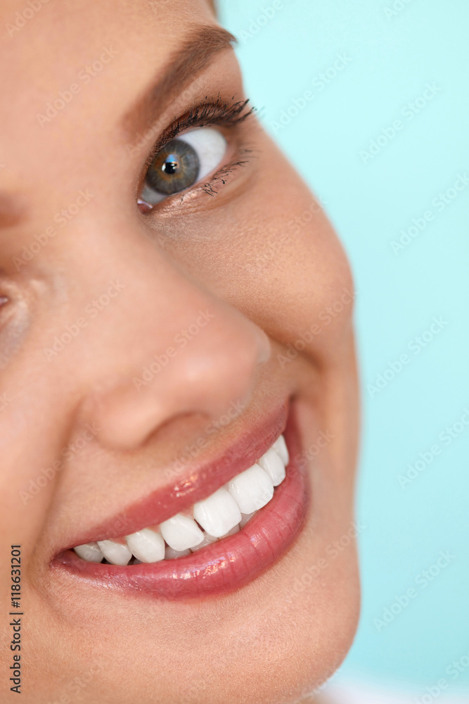 Beautiful Smile. Smiling Woman Face With White Teeth, Full Lips. High ...