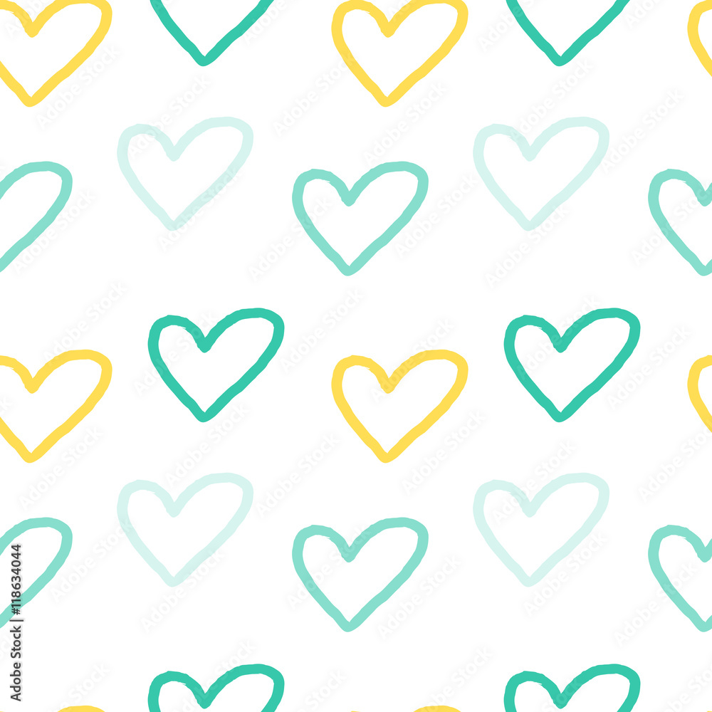 colorful hand drawn heart seamless vector pattern background ...