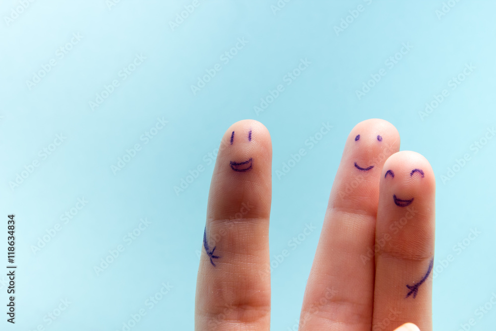 Three smiling fingers that are very happy to be friends. Friendship ...