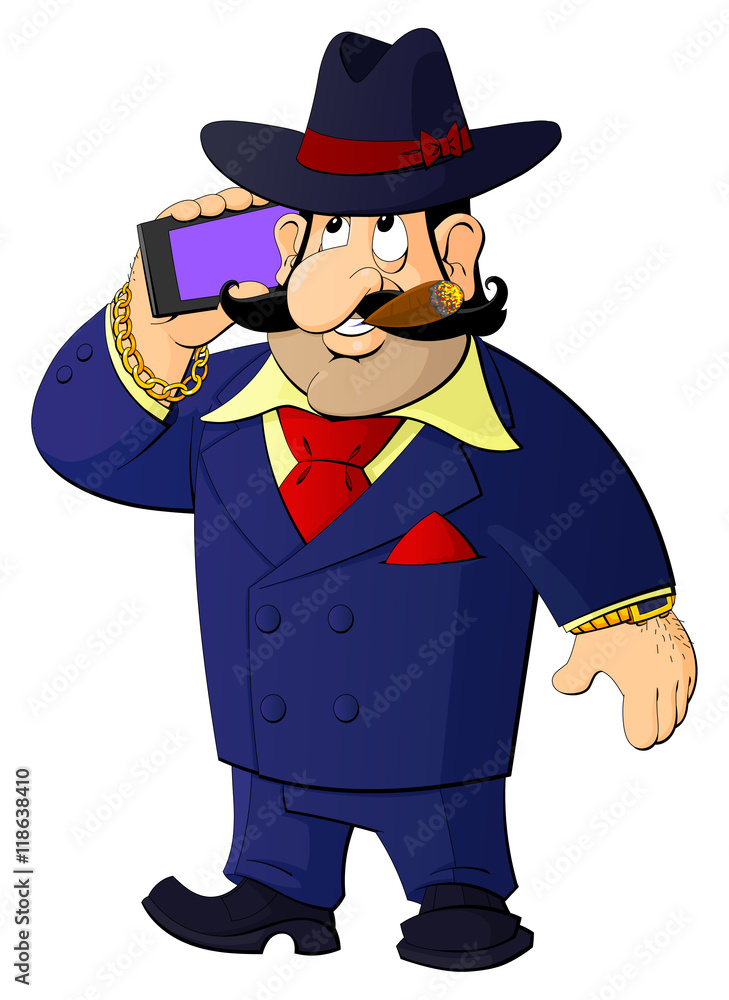 Cartoon mafioso smoking a cigar and talking on the phone. Stock Vector ...