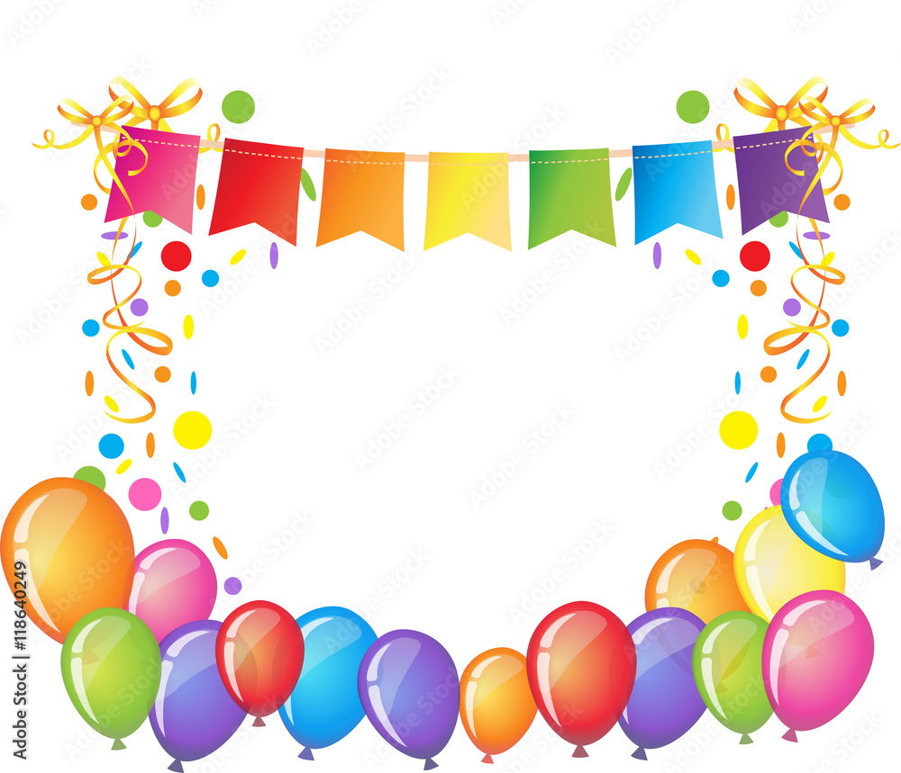 Celebration Background With Colorful Confetti Ribbons And Balloons