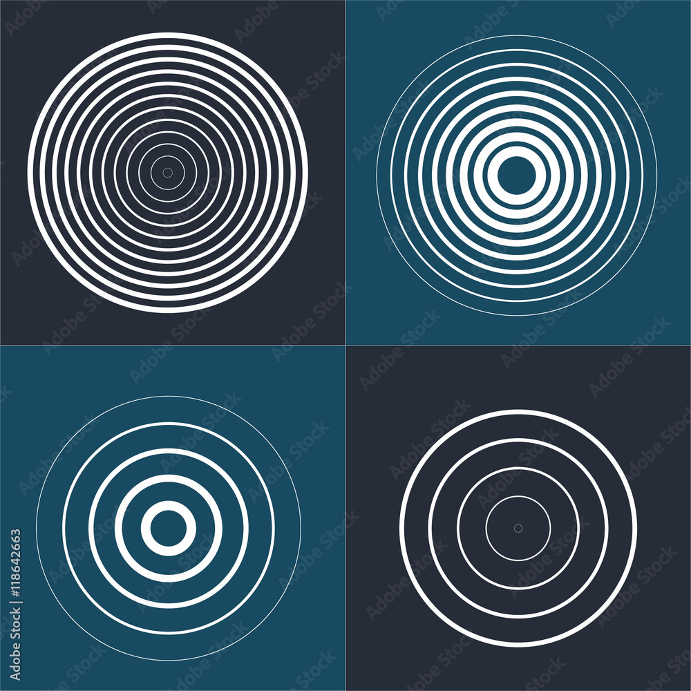 Radar screen concentric circle element set. Sound wave. Circle spin ...