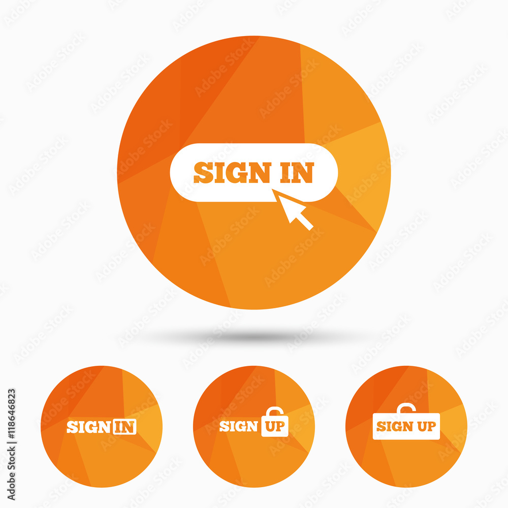 Sign in icons. Login with arrow, hand pointer. Stock Vector | Adobe Stock